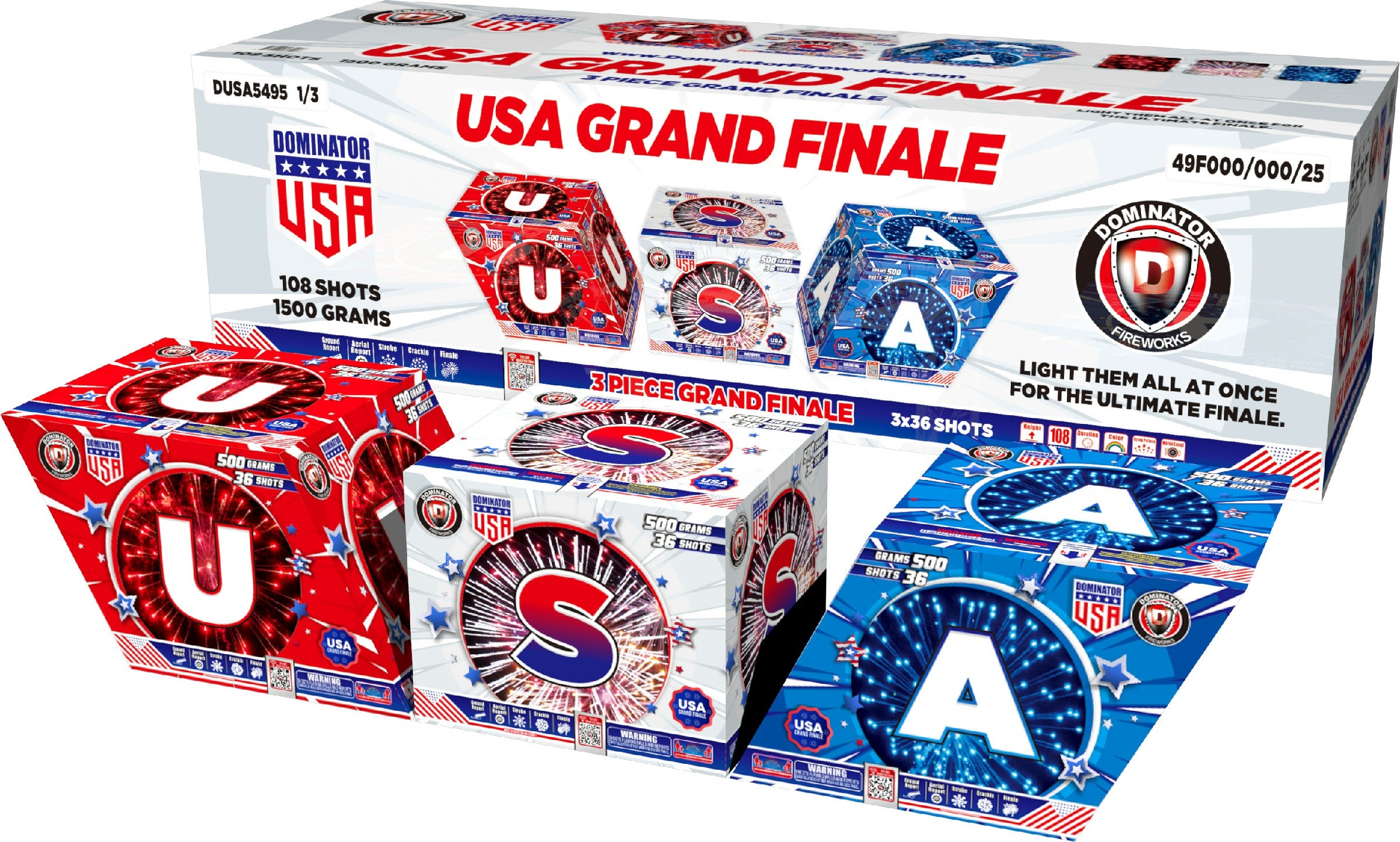 U.S.A. Grand Finale 108-Shot XL Aerial Cake – Elevated Fireworks